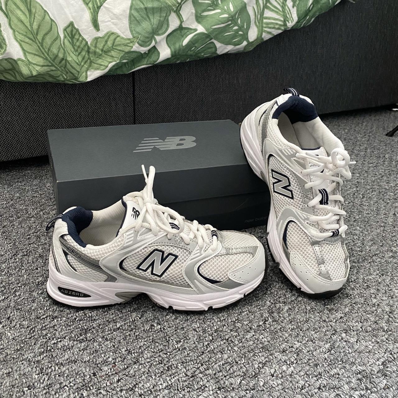 New Balance Women's White and Blue Trainers | Depop