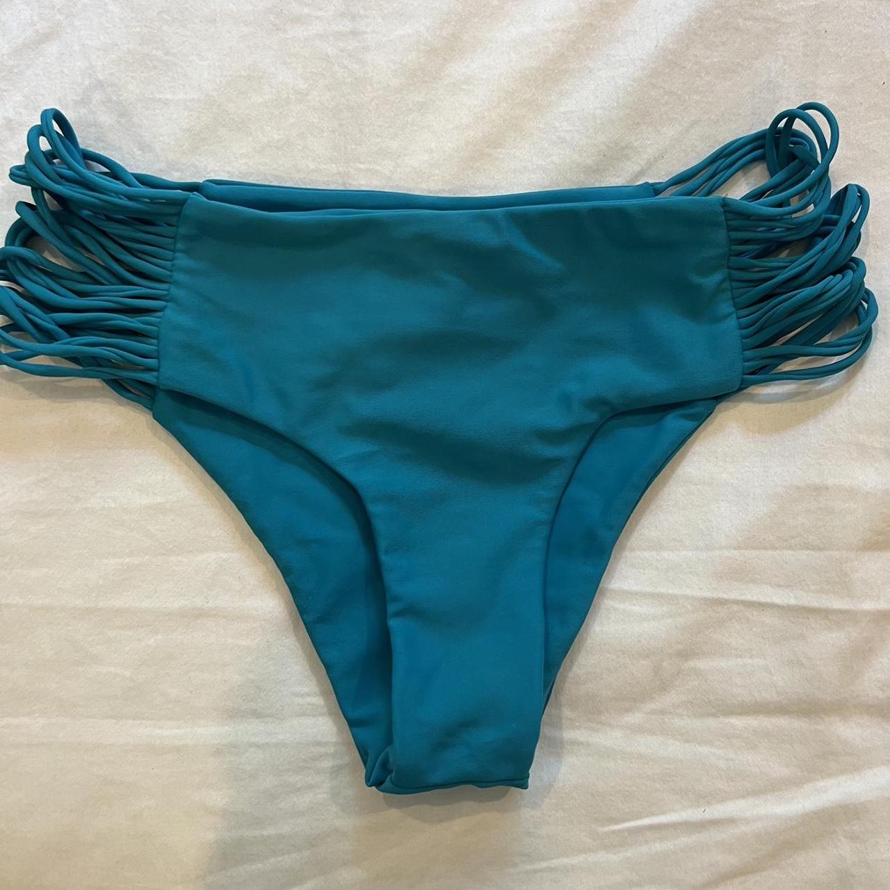 Blue mikoh bikini bottoms with side details. Size... - Depop
