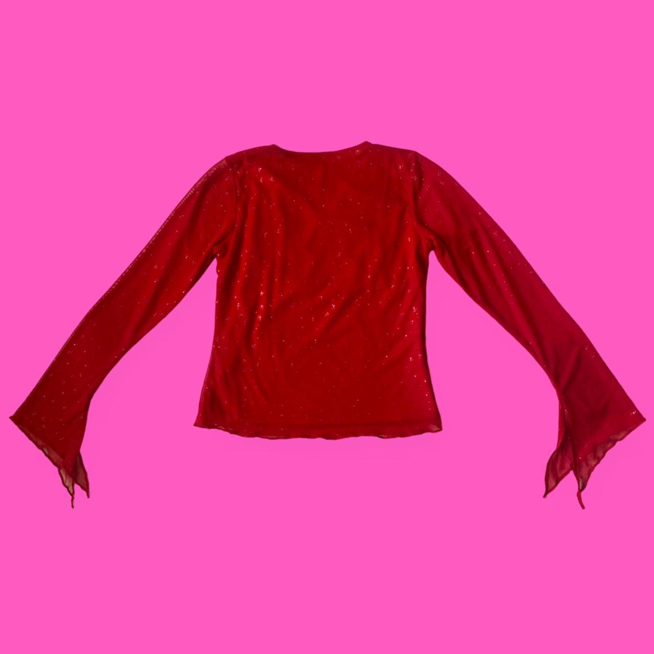 Y2K Red Glittery Fairy Style w/ Sheer Sleeve... - Depop