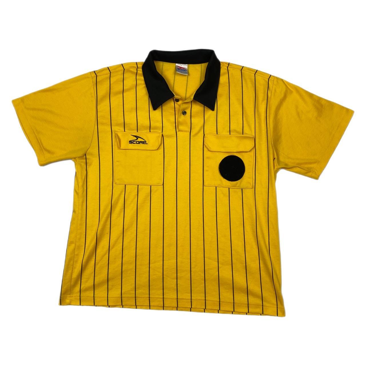 Vintage Y2K Yellow Striped Soccer Jersey w/ Velcro... - Depop