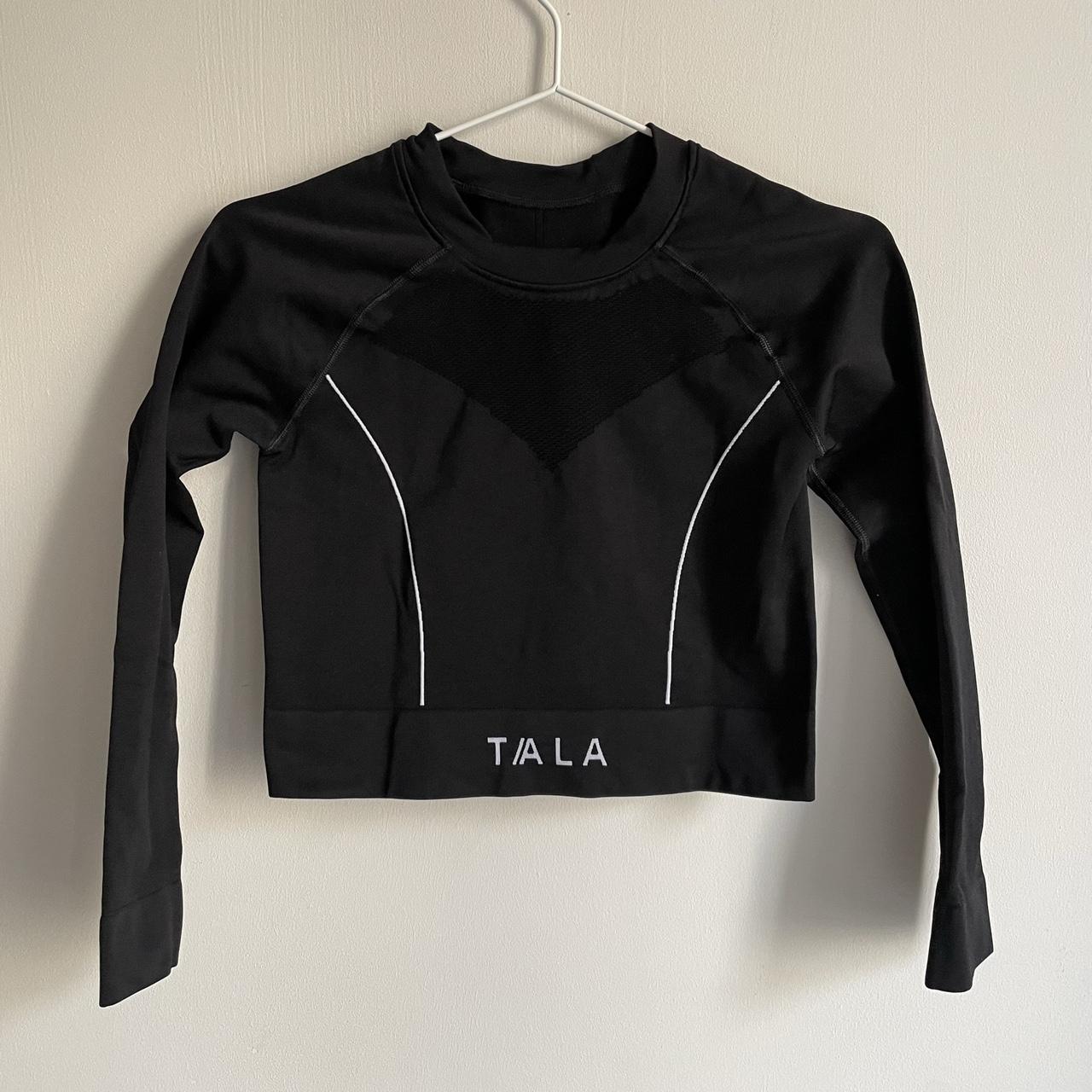 Tala cropped long sleeve gym top in black Size... - Depop