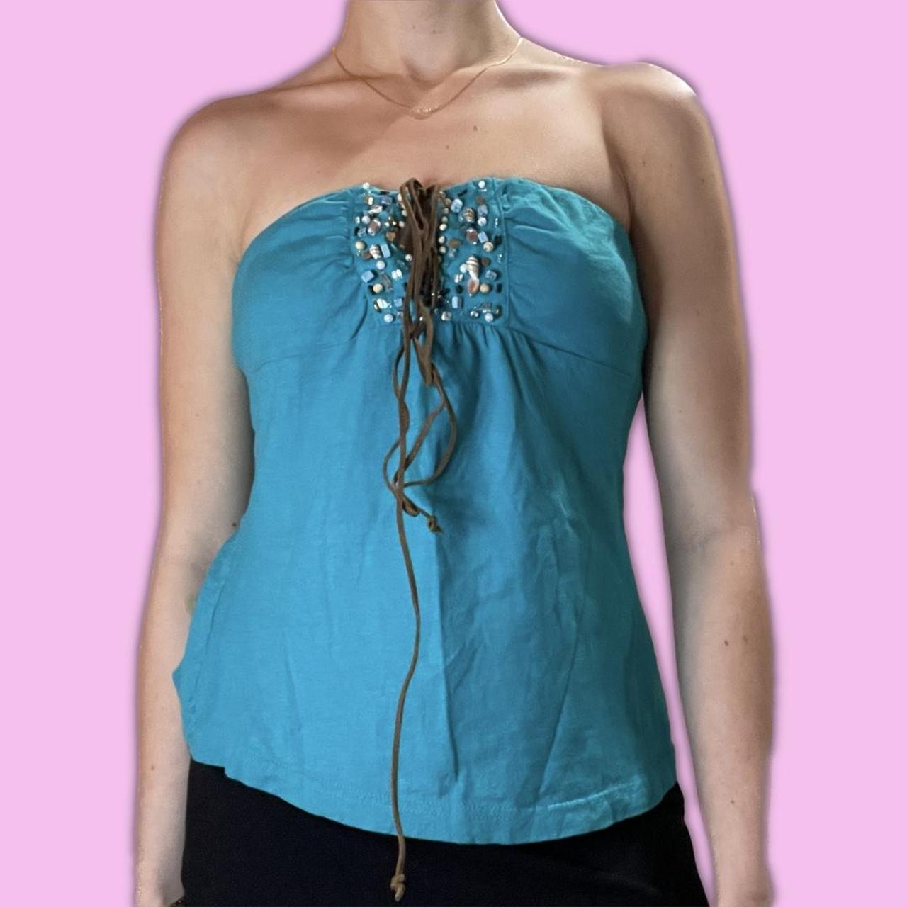 Vintage seashell teal tube top #beachy #vintage... - Depop