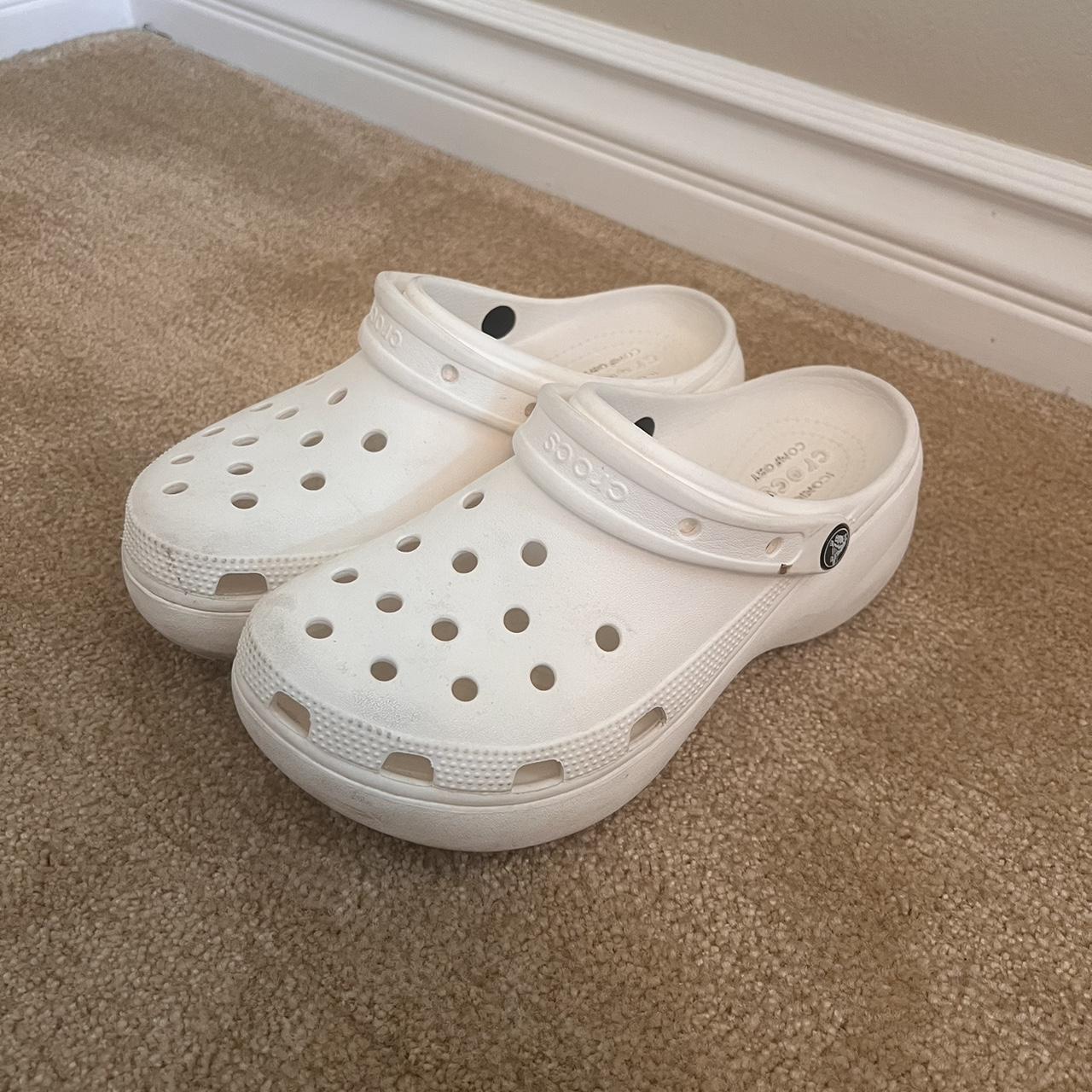 Crocs Women's White Slides | Depop