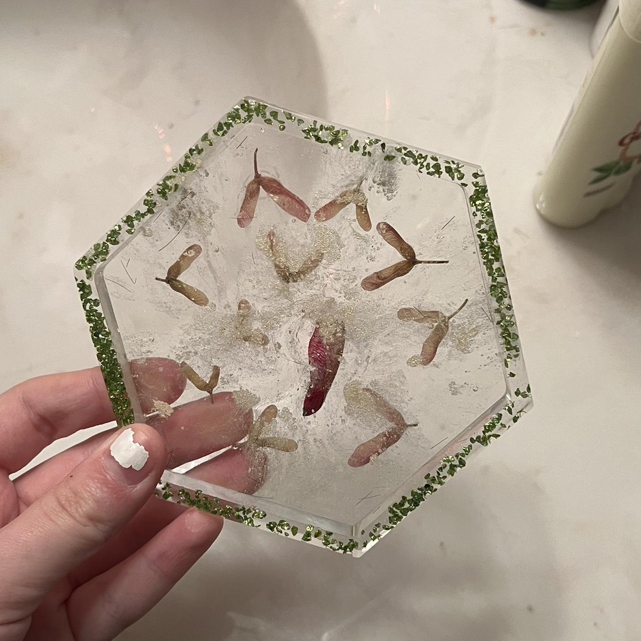 handmade resin tray with pink winged samara seeds :3 - Depop