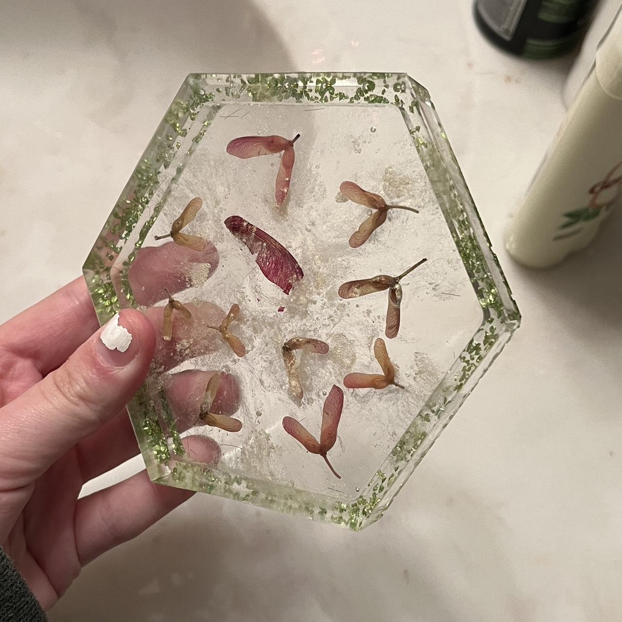 handmade resin tray with pink winged samara seeds :3 - Depop