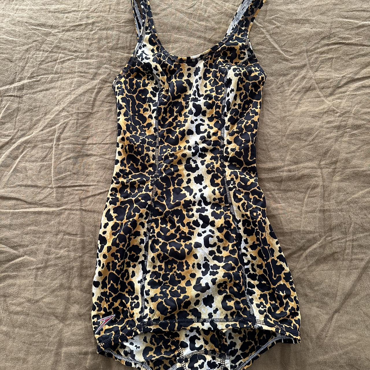Speedo Women's Tan and Black Swimsuit-one-piece | Depop