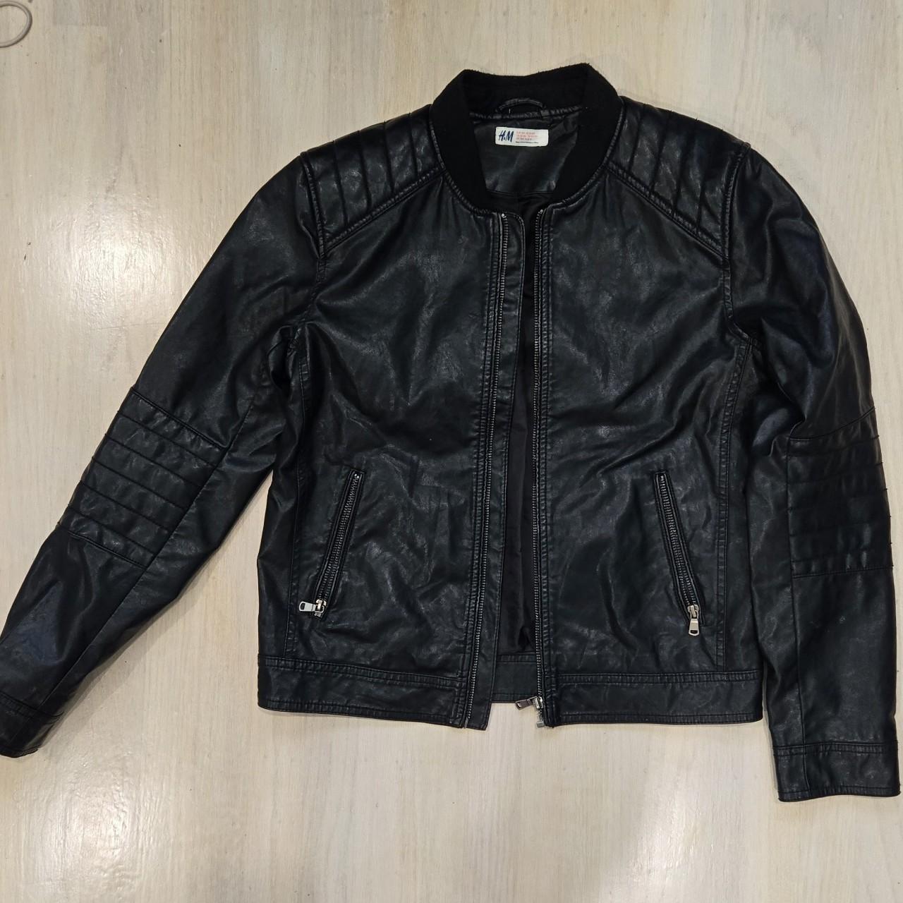H&M Leather Jacket Biker jacket moto jacket Size... - Depop