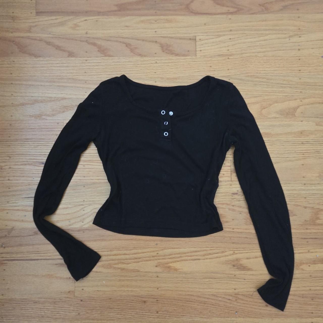 Black button top long sleeve shirt snap buttons at... - Depop