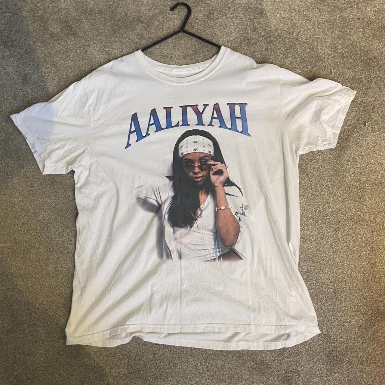 Boo-boo man oversized white Aaliyah graphic tee... - Depop