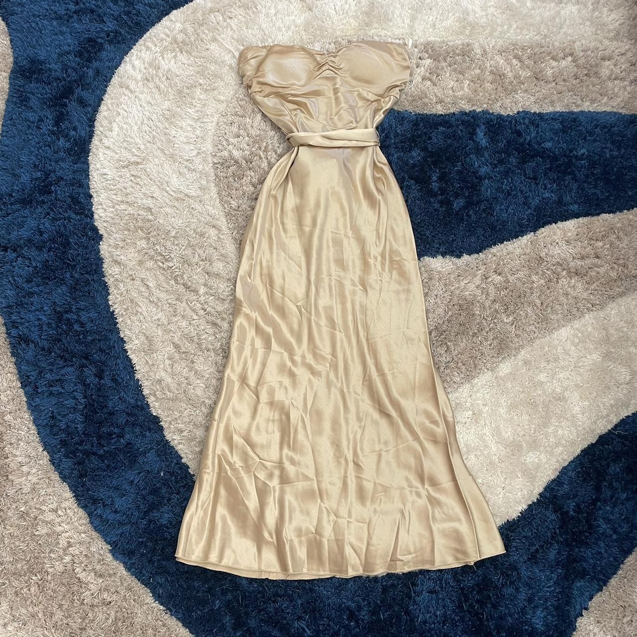 y2k Gold satin prom dress with bow detail and tie... - Depop