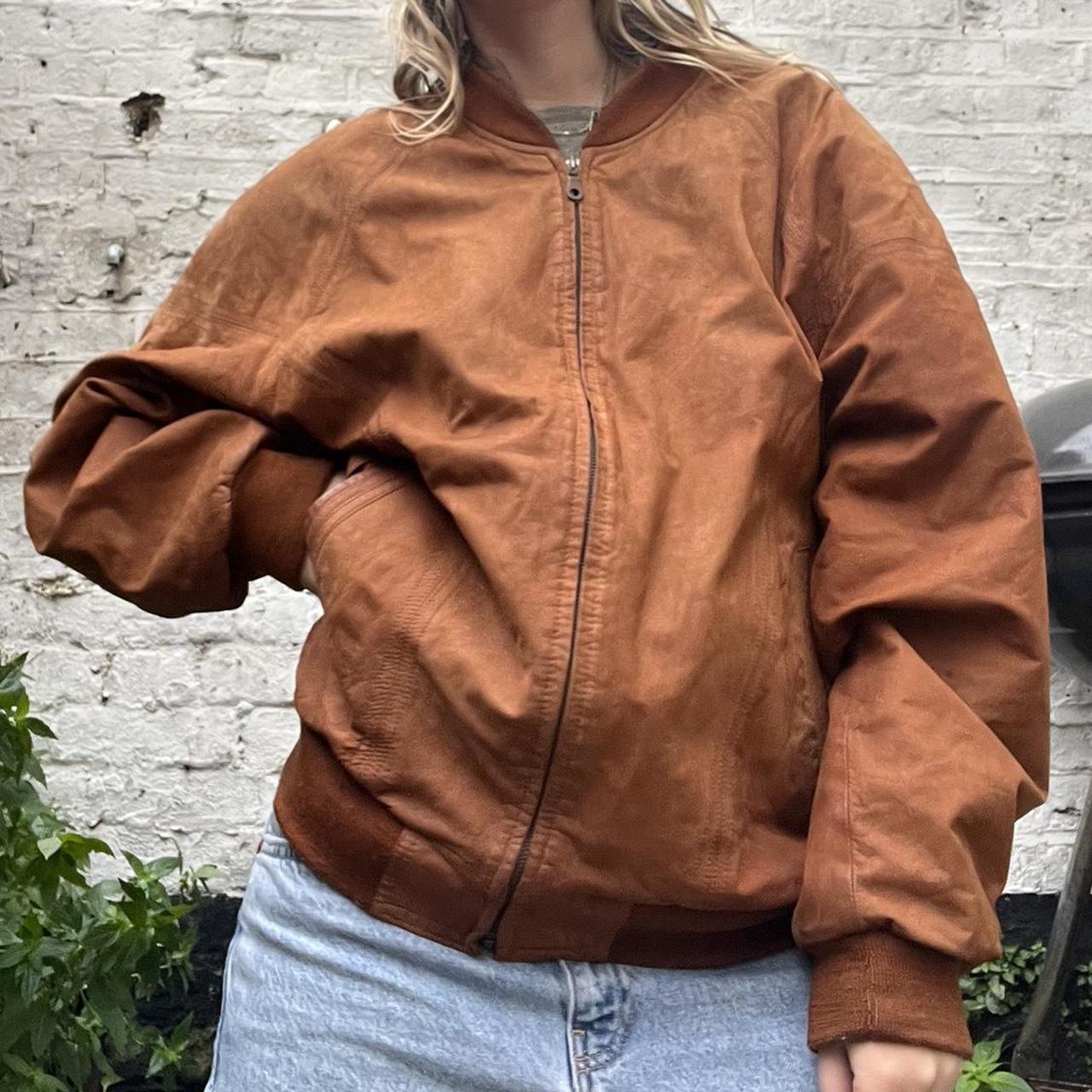 Brown suede bomber jacket super oversized so cool... - Depop