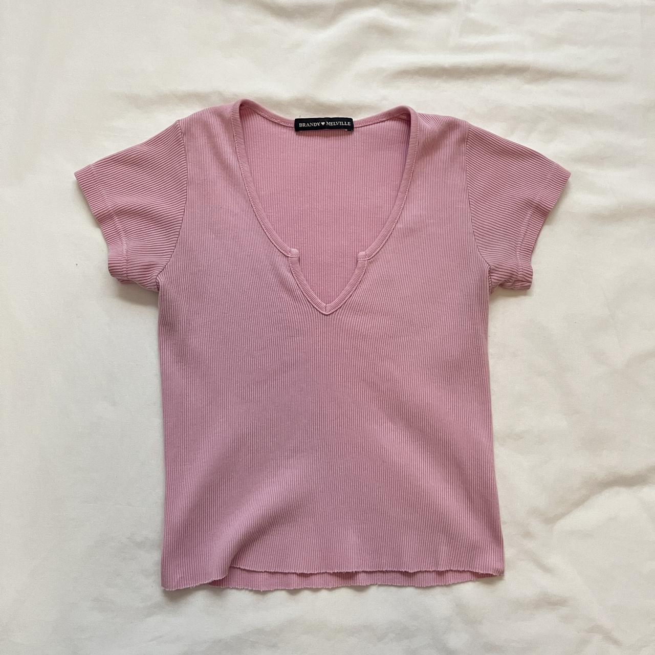 Brandy Melville pink crop top - ribbed top with... - Depop