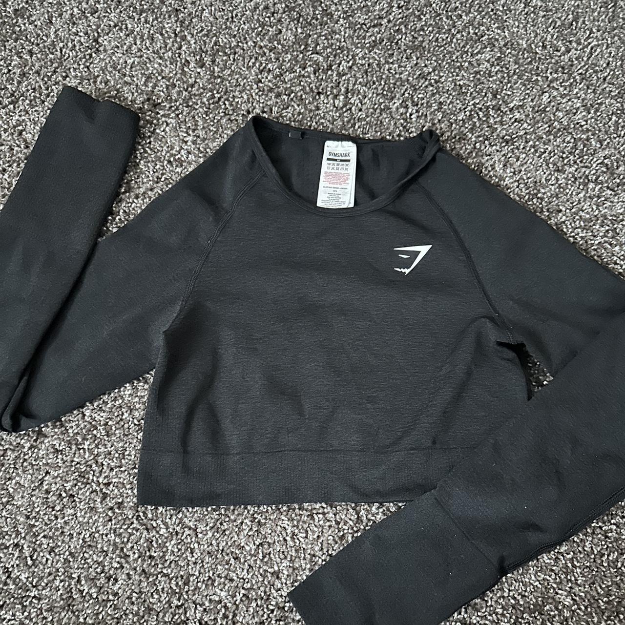 gymshark crop workout top dark grey super cute worn... - Depop
