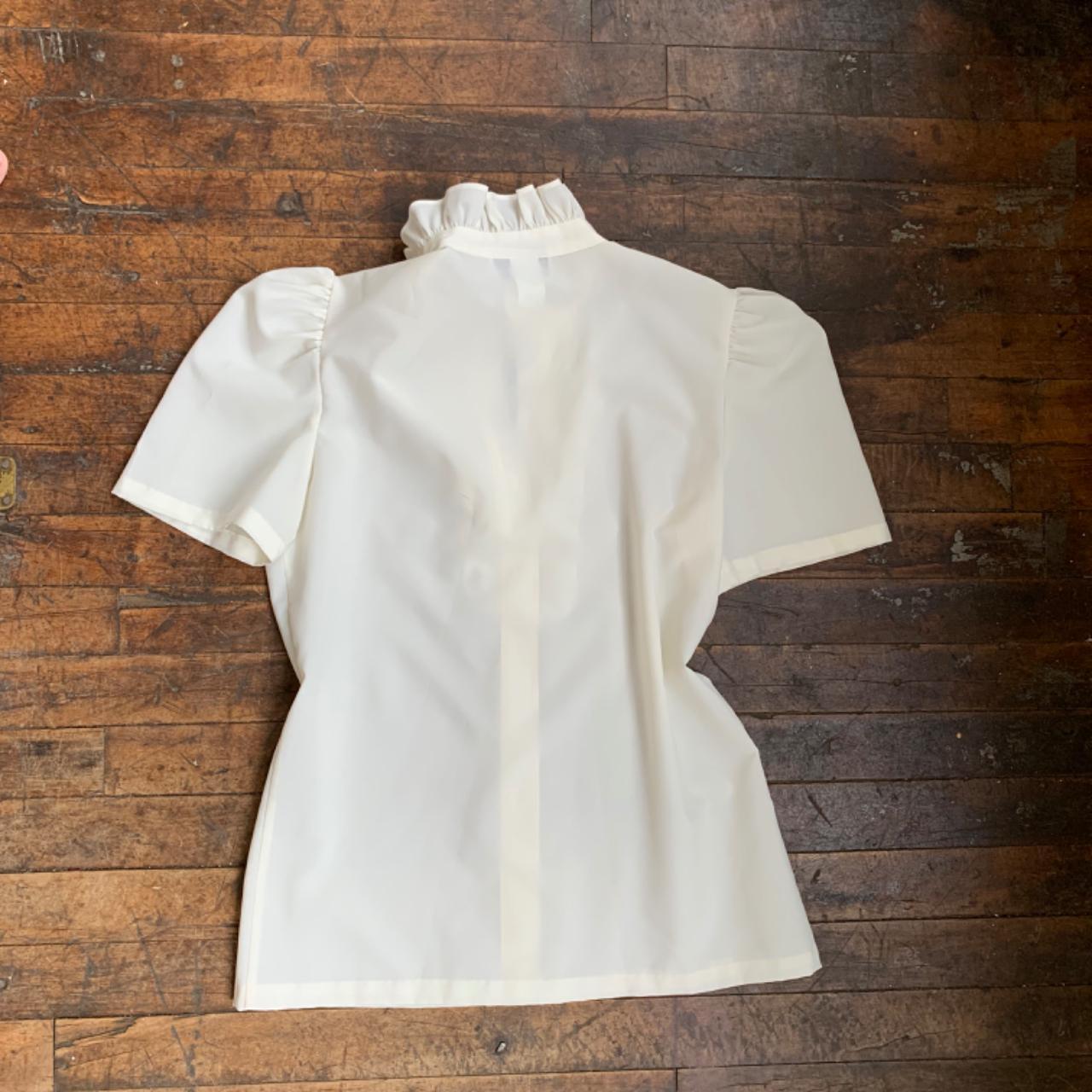 Vintage off-white ruffle button-up shirt. 100%... - Depop