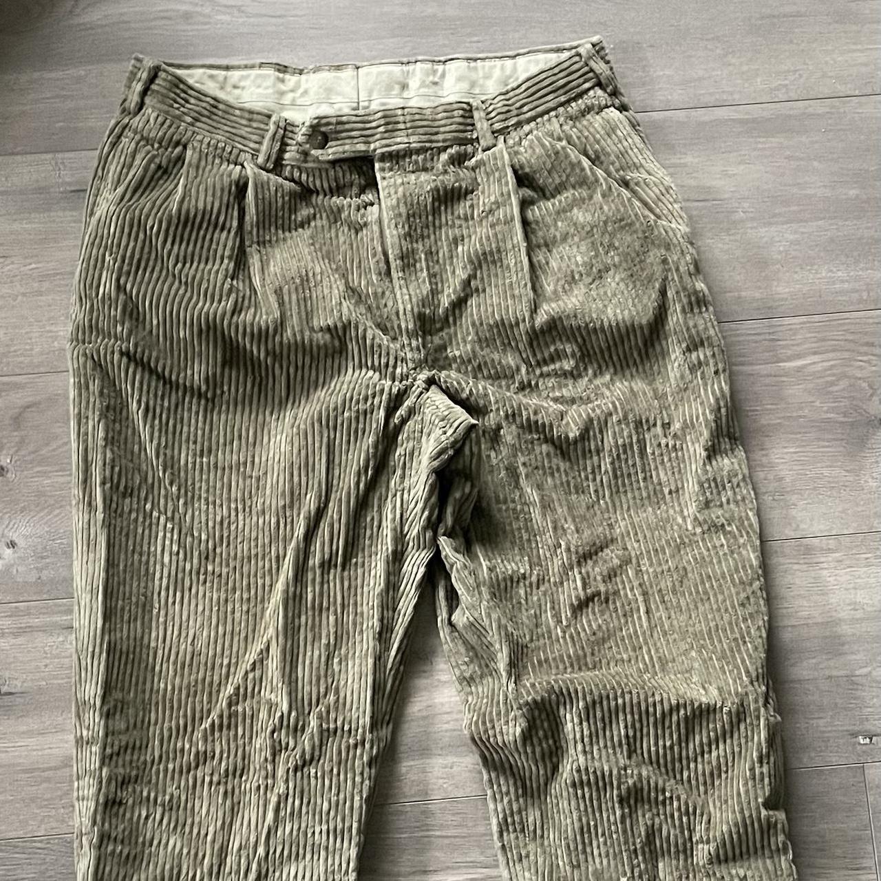 super baggy corduroy pants kind of tan/greenish no... - Depop