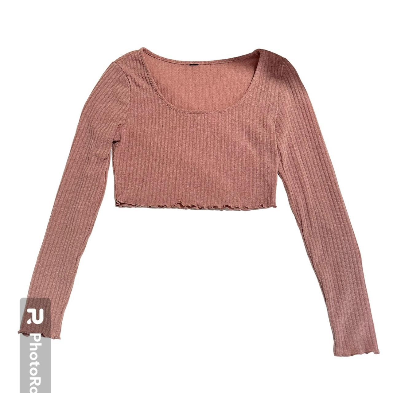 🤍 light pink ribbed scoop neck long sleeve crop... - Depop