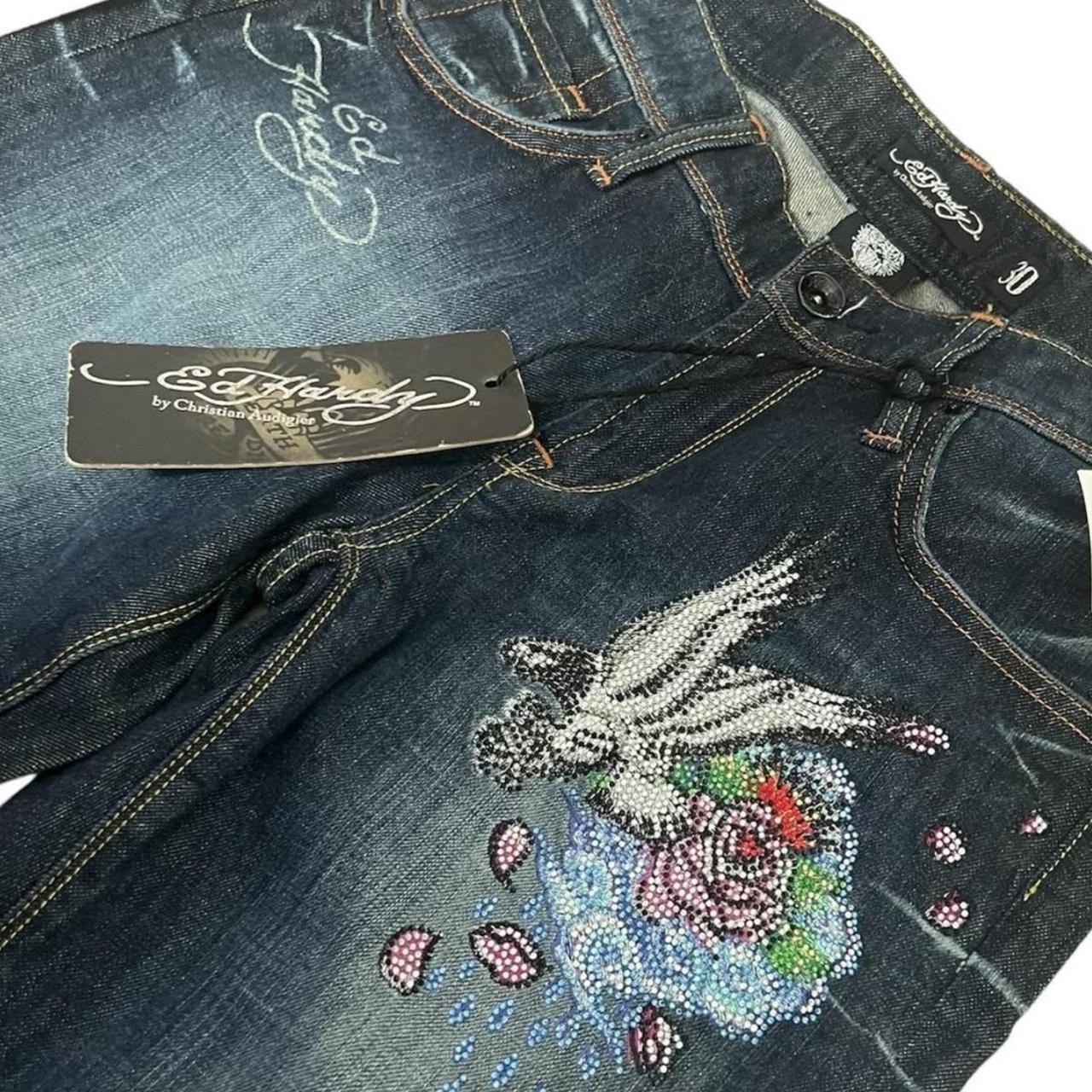 Ed Hardy Women's Navy and Blue Jeans | Depop