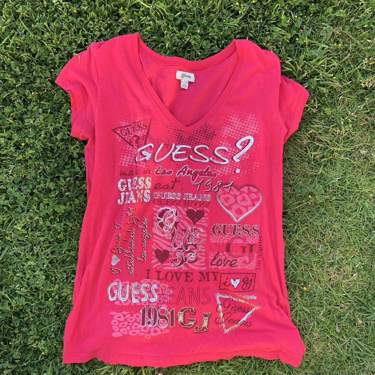 Guess Women's Pink and White Shirt | Depop