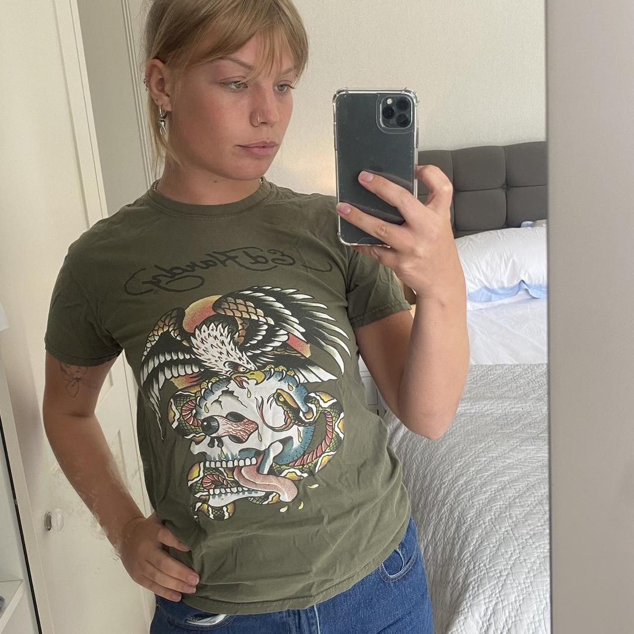 Vintage green Ed Hardy graphic t-shirt - Depop