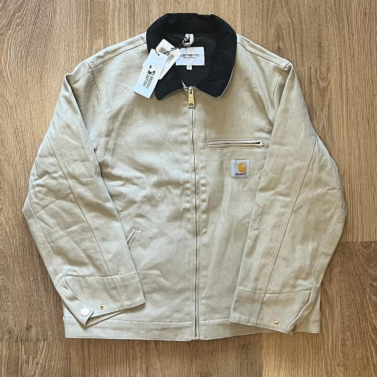 Beige carhartt Detroit jacket with black collar... - Depop
