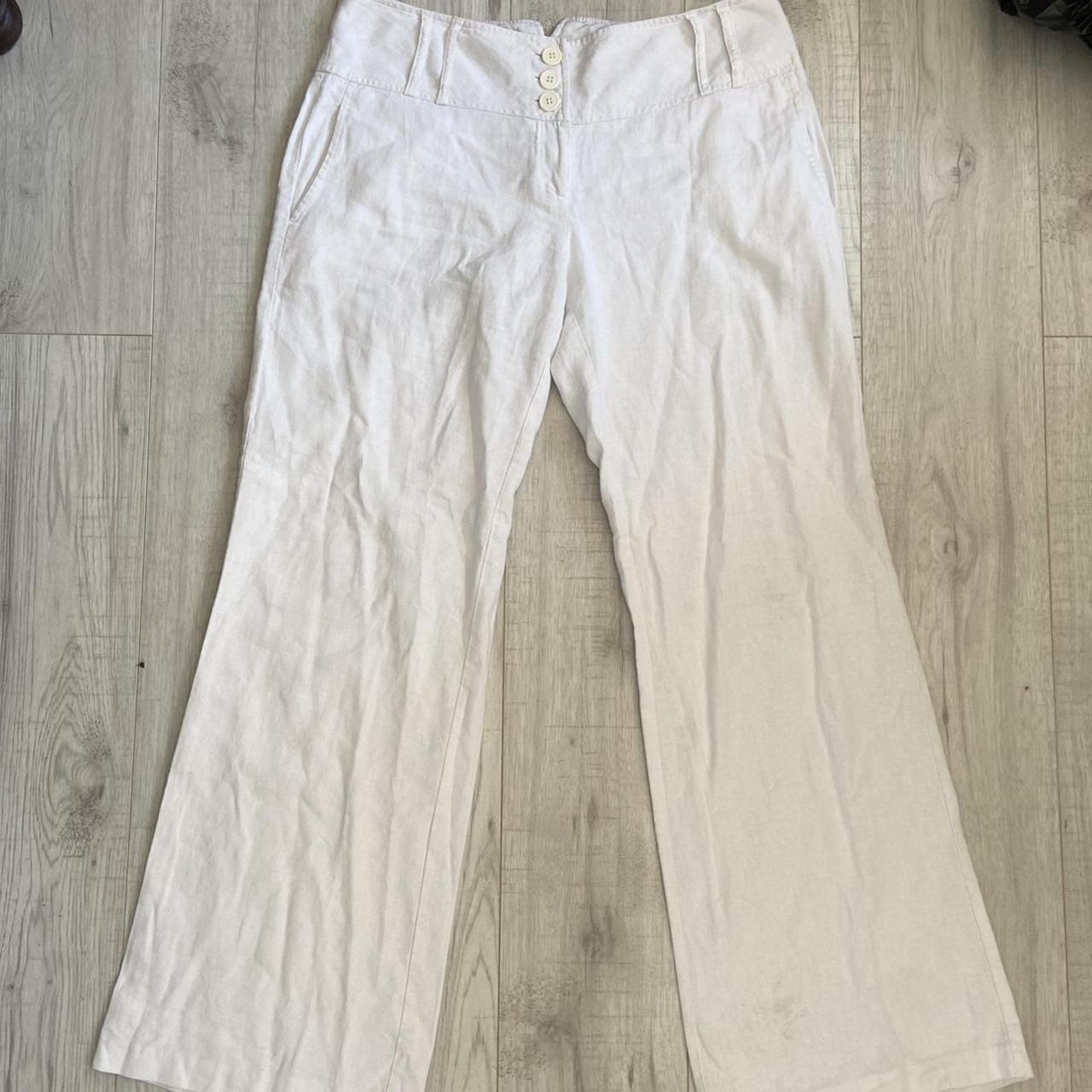 vintage low rise white linen pants 3 button... - Depop