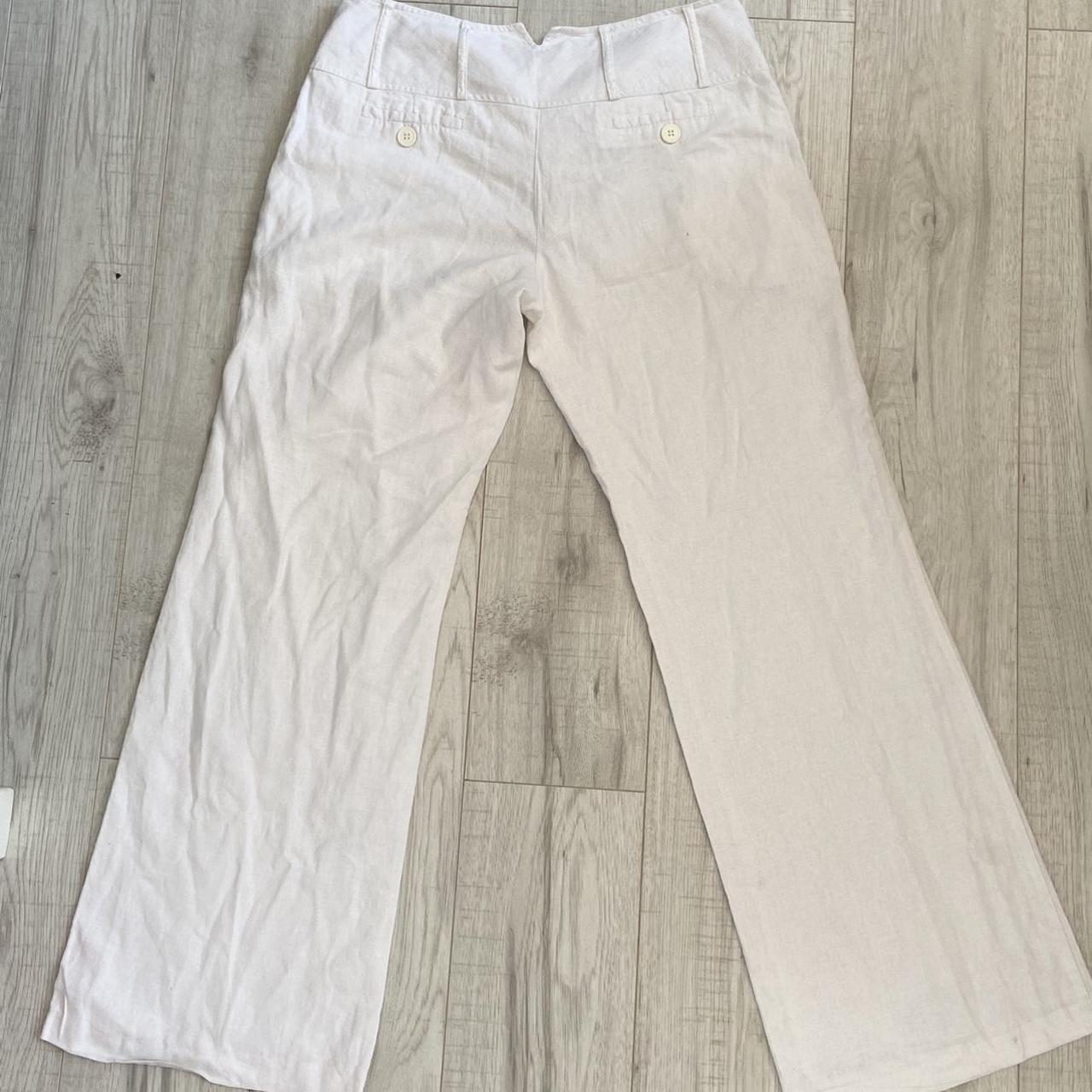 vintage low rise white linen pants 3 button... - Depop