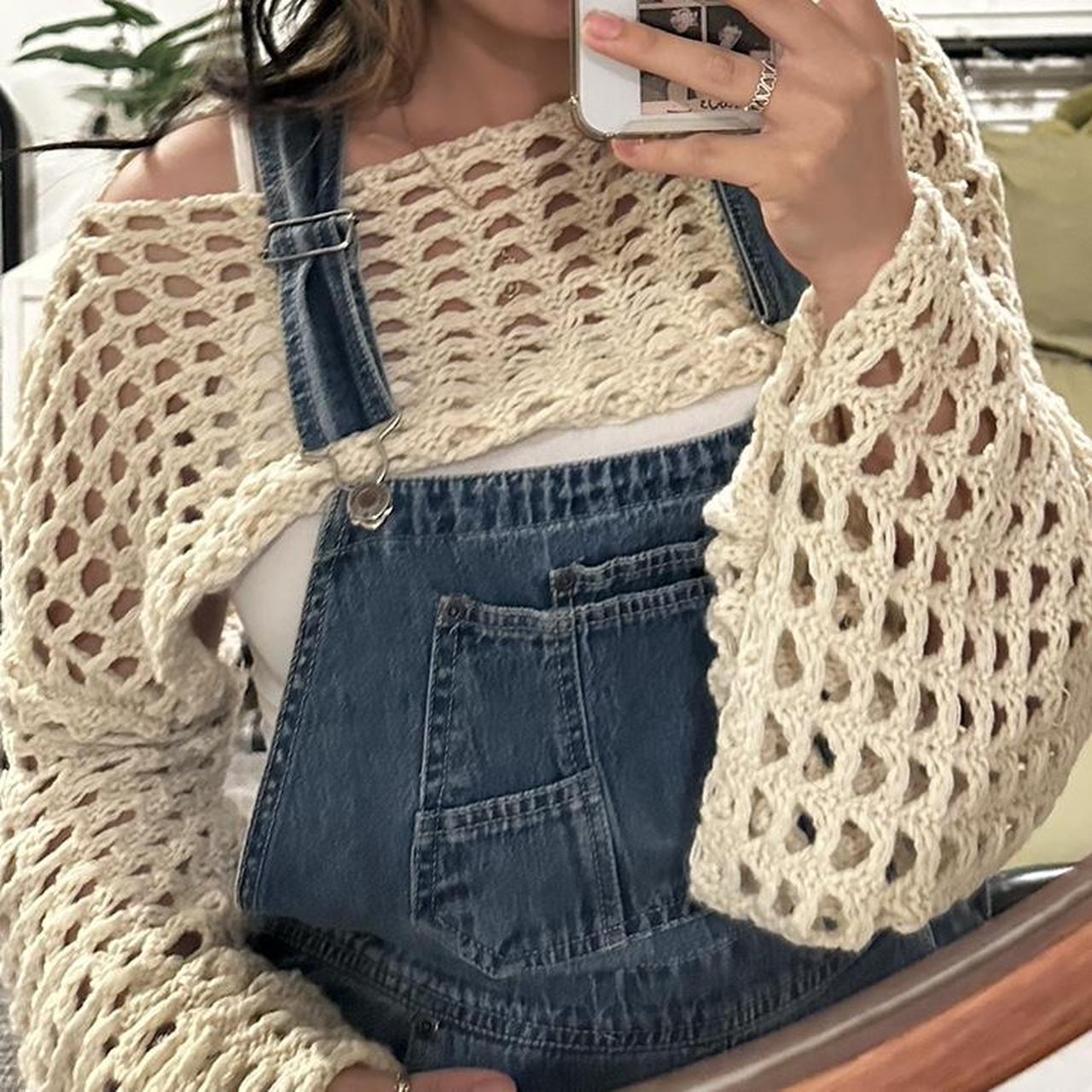 crochet shall beach cover up. Crochet knit shall. So... - Depop