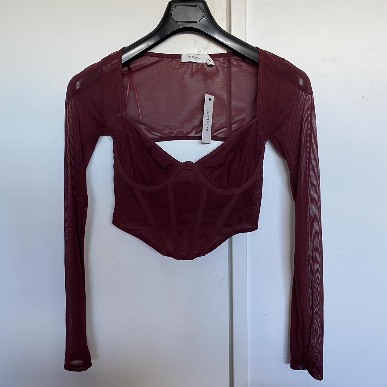 brand new cherry red glassons mesh corset cropped... - Depop