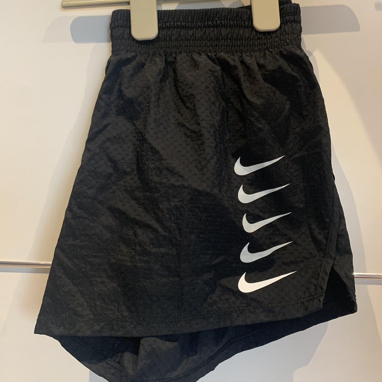 black nike shorts reflective ticks size S 6/8 super... - Depop