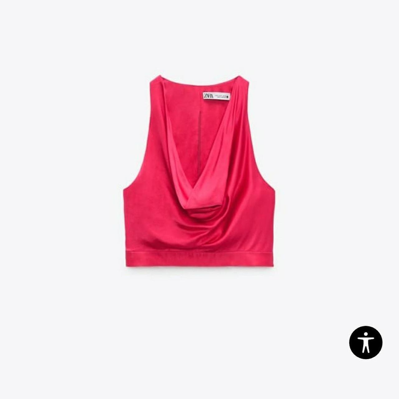 Zara pink satin cowl neck top, worn once - Depop