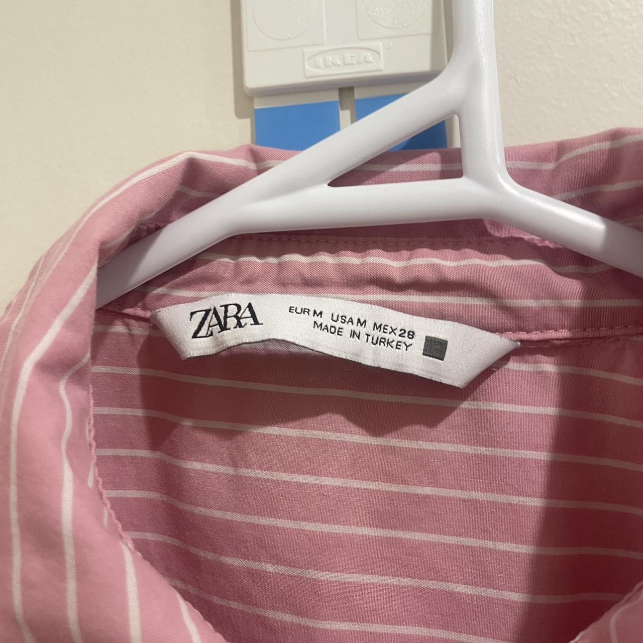 Zara pink and white stripe button up collared blouse... - Depop