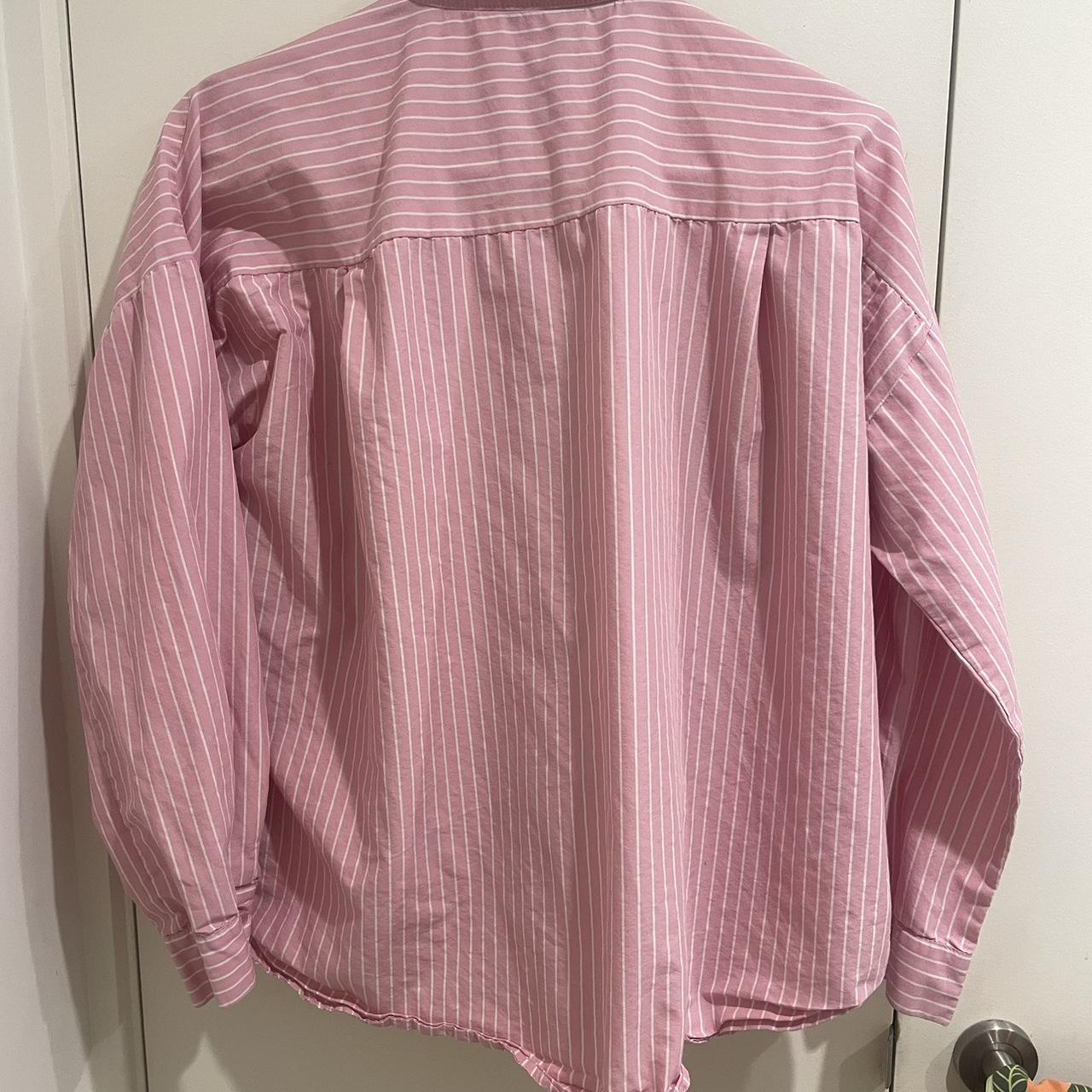 Zara pink and white stripe button up collared blouse... - Depop