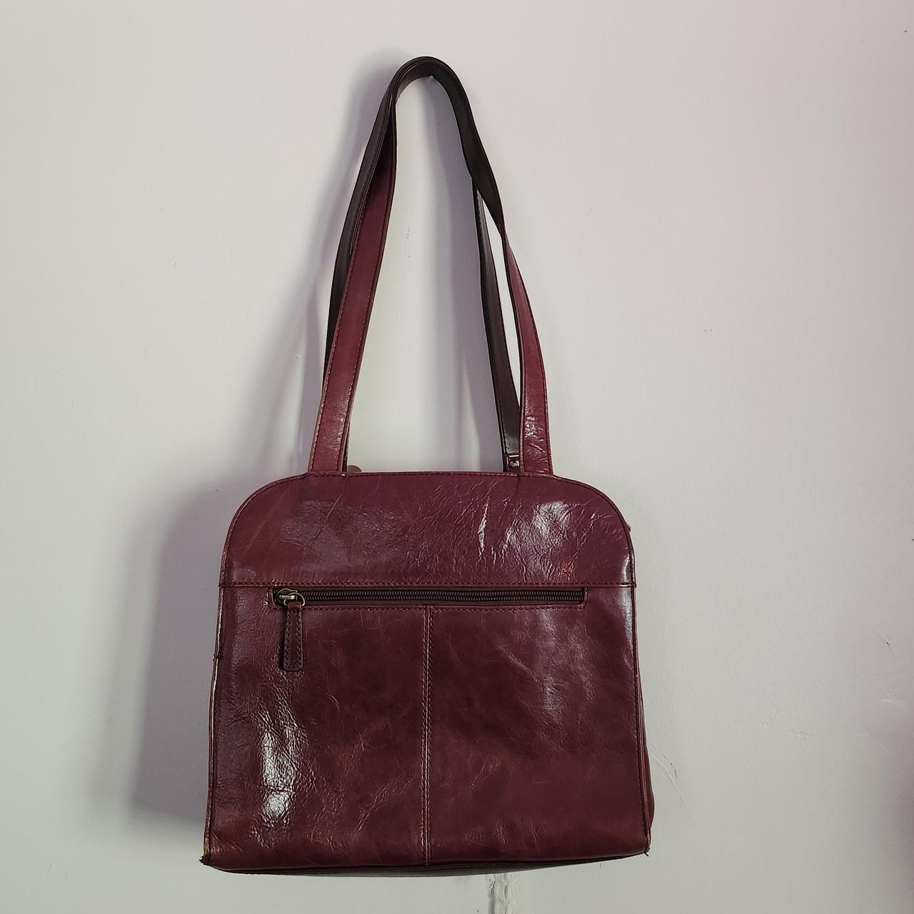Cherry red leather shoulder bag. Heaps of pockets.... - Depop