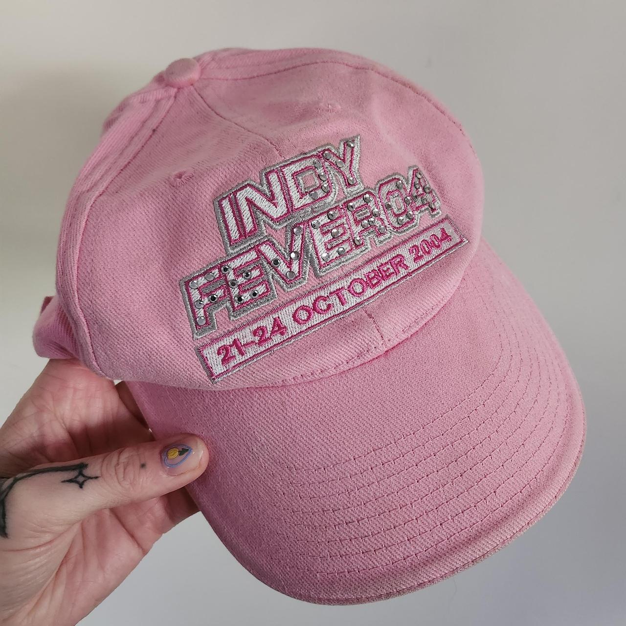 Y2k 2004 diamonte pink race hat. Adjustable size.... - Depop