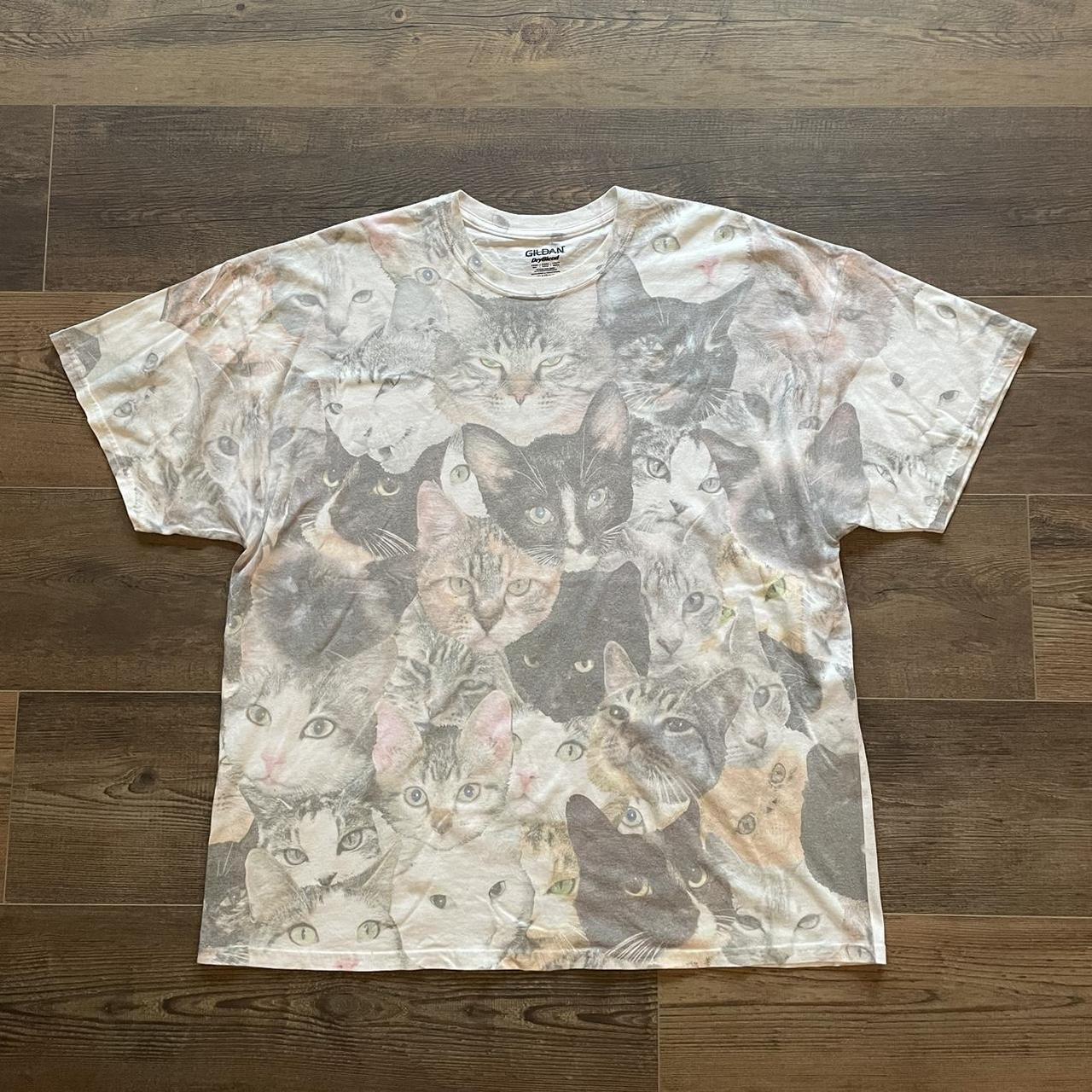all over print cat tee shirt 2XL #aop #natureprint... - Depop