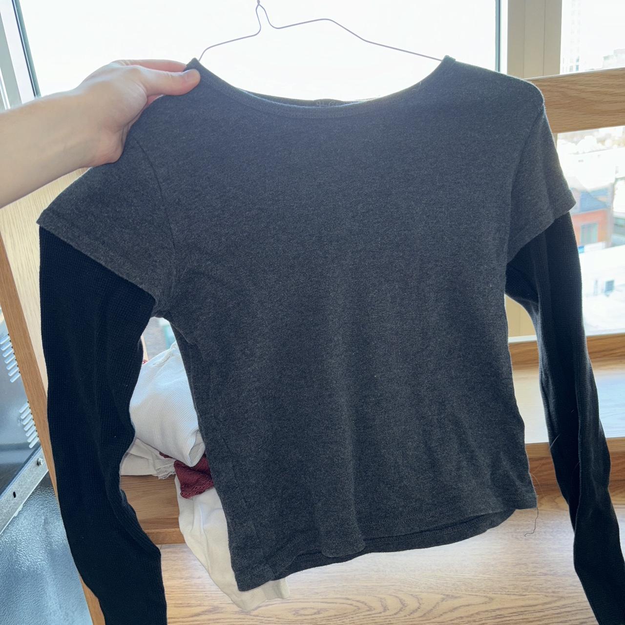 Brandy Melville black and grey long sleeve layered... - Depop