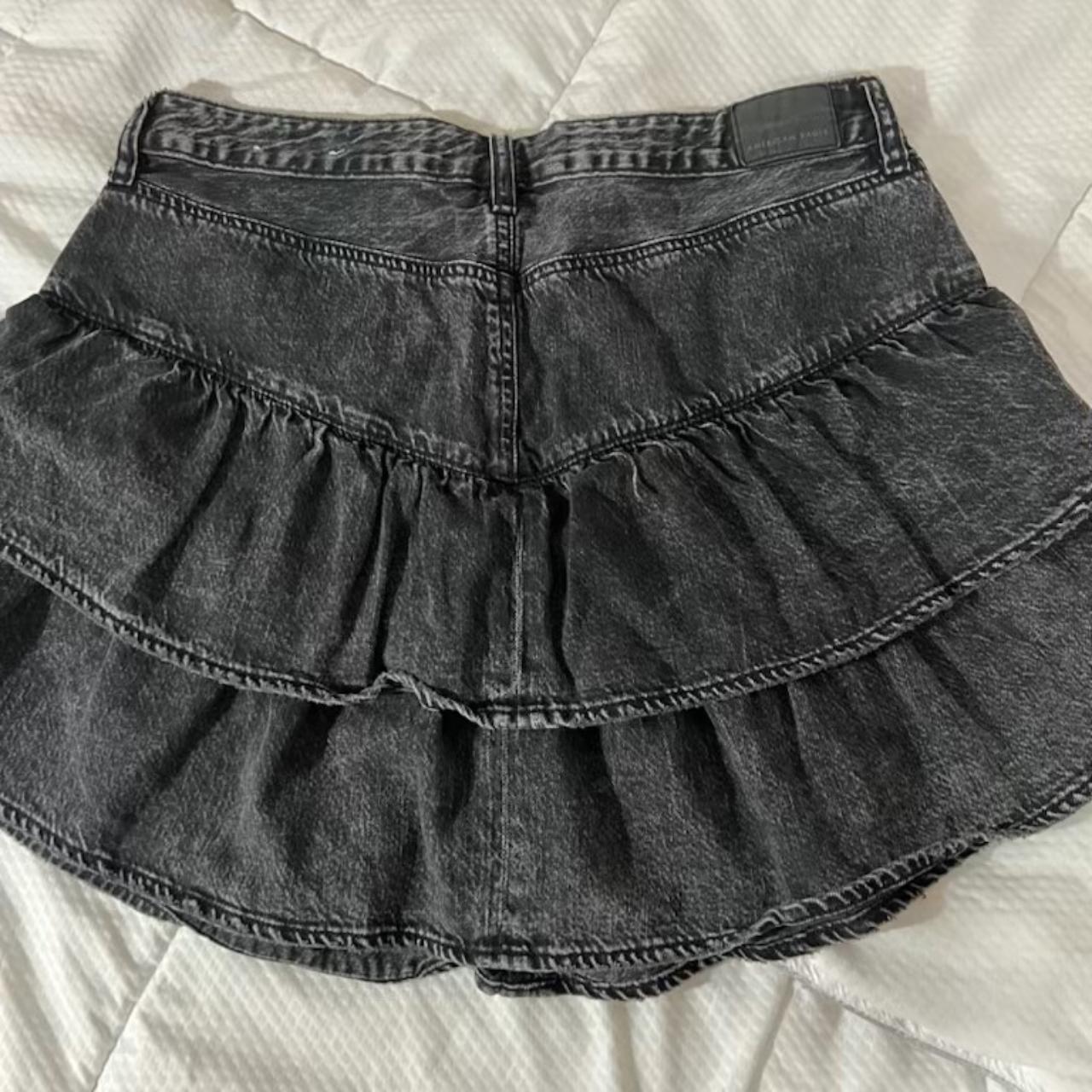 american eagle ruffle jean skirt worn once size... - Depop
