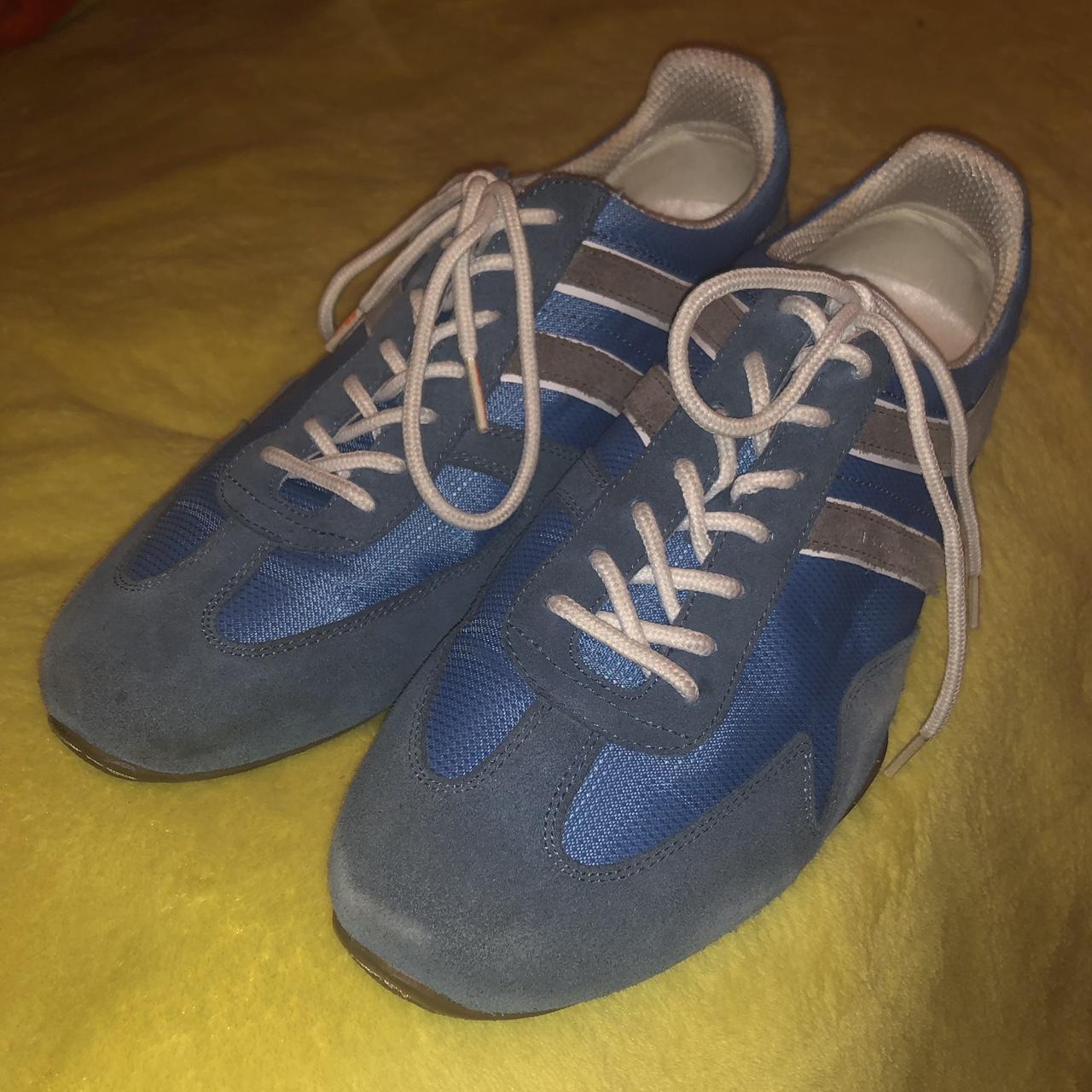 Hugo Boss Men's Blue and Grey Trainers | Depop