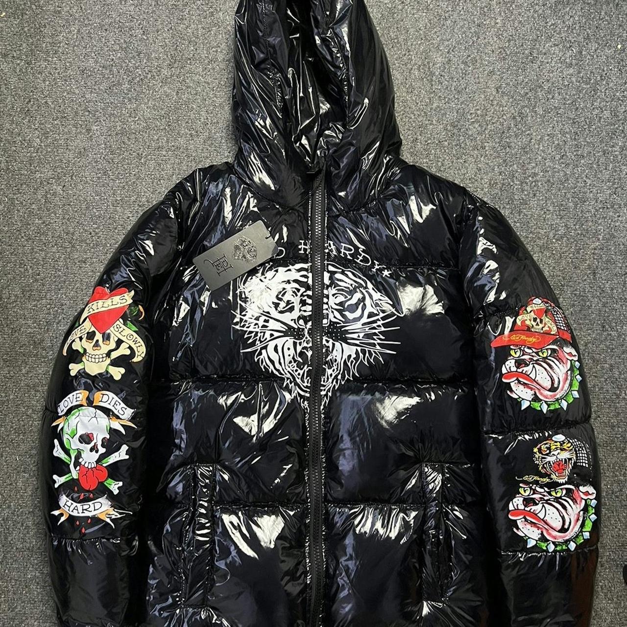 Ed Hardy Tiger and Skull Puffer Jacket Sz XL 🔥DM... - Depop