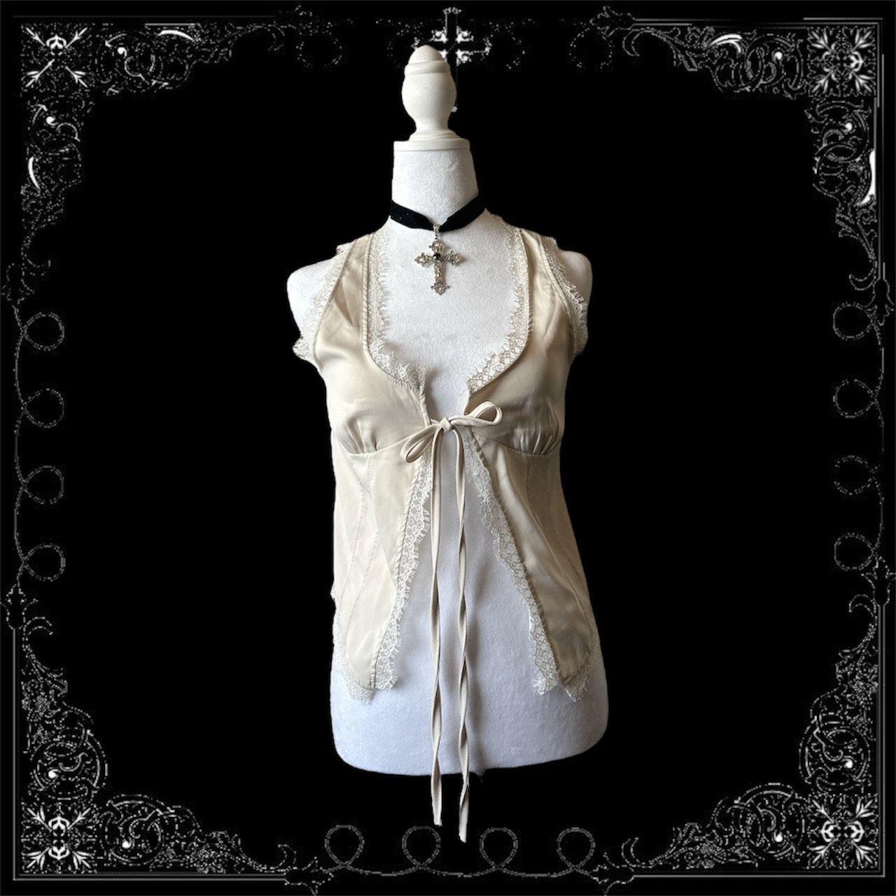 vintage romantic goth satin top ₊⁺🕯⋆.˚୨ৎ size... | Depop