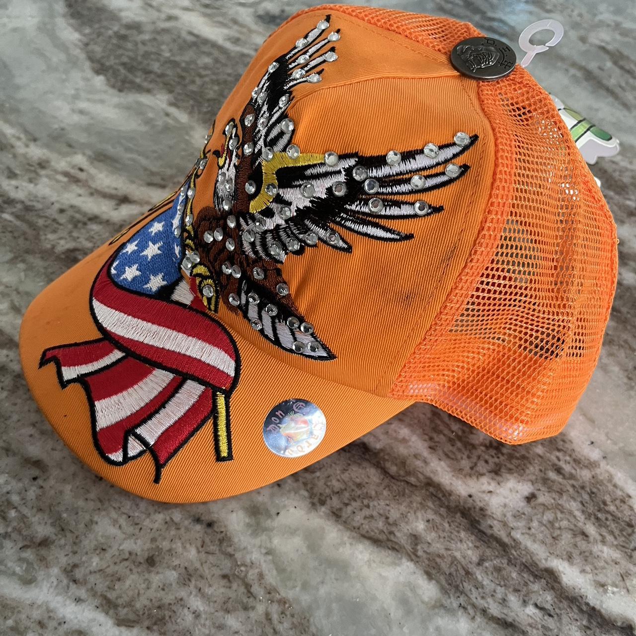 ed hardy hat early 2000's y2k Orange ed hardy eagle... - Depop