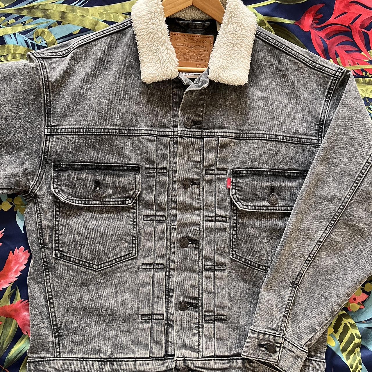 Levi’s oversized black stonewash denim jacket, size... - Depop