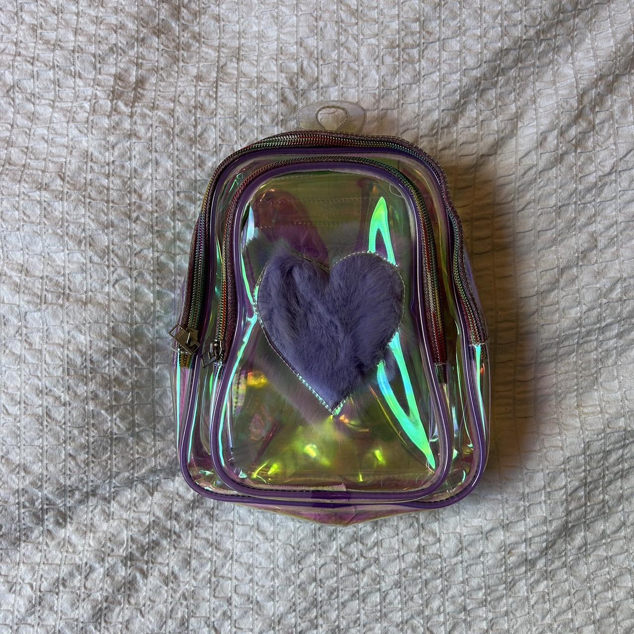Unif mini backpack Translucent with fluffy purple... - Depop