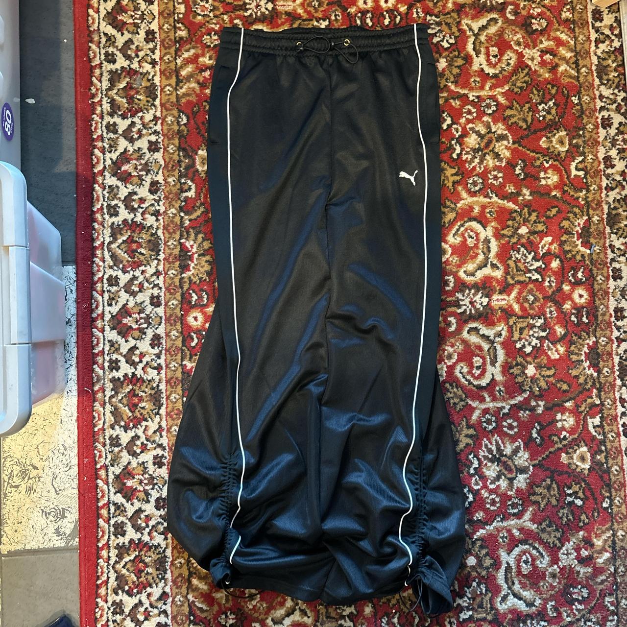 Black and white maxi track skirt with white piping... | Depop