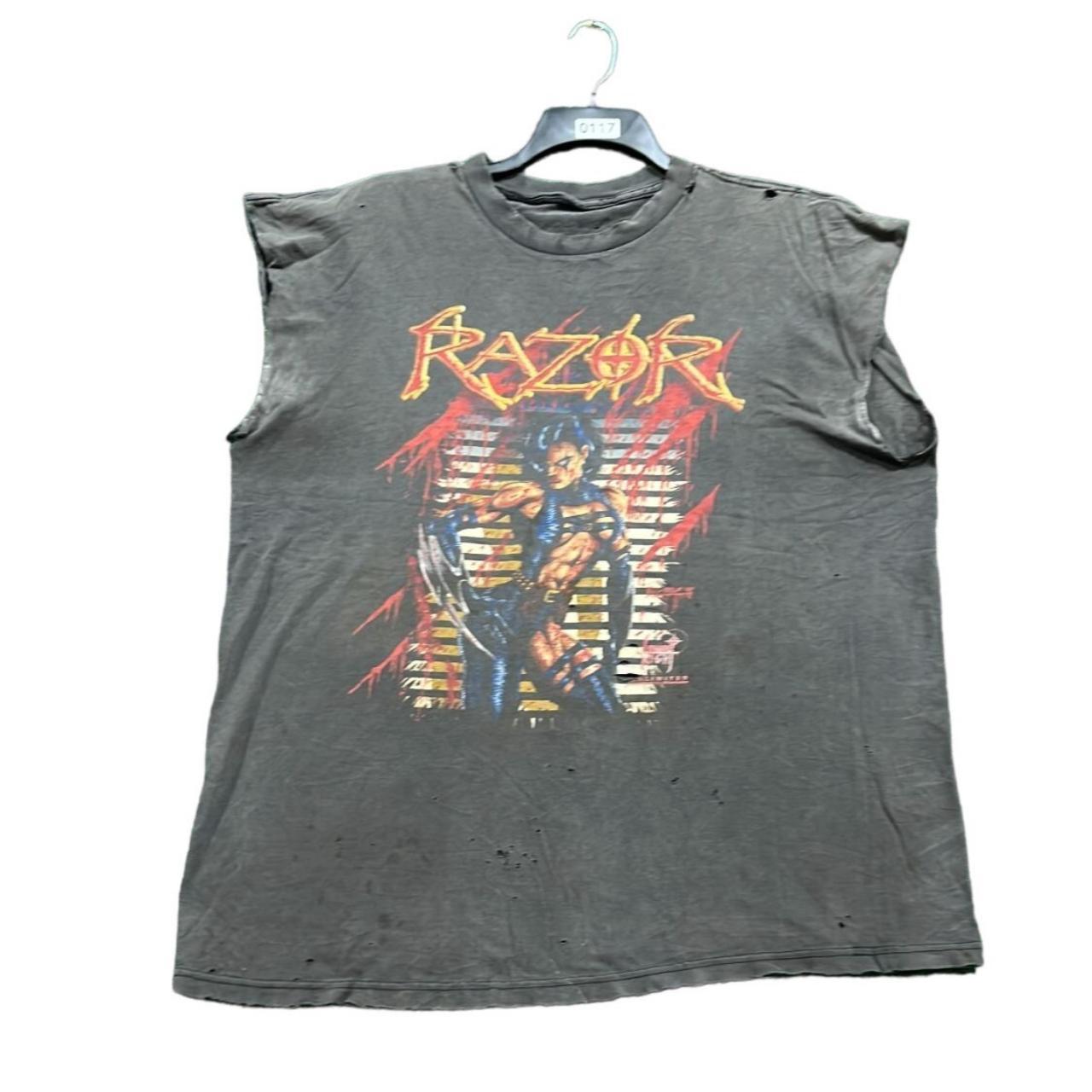 Vintage razor sleeveless T-Shirt size... - Depop