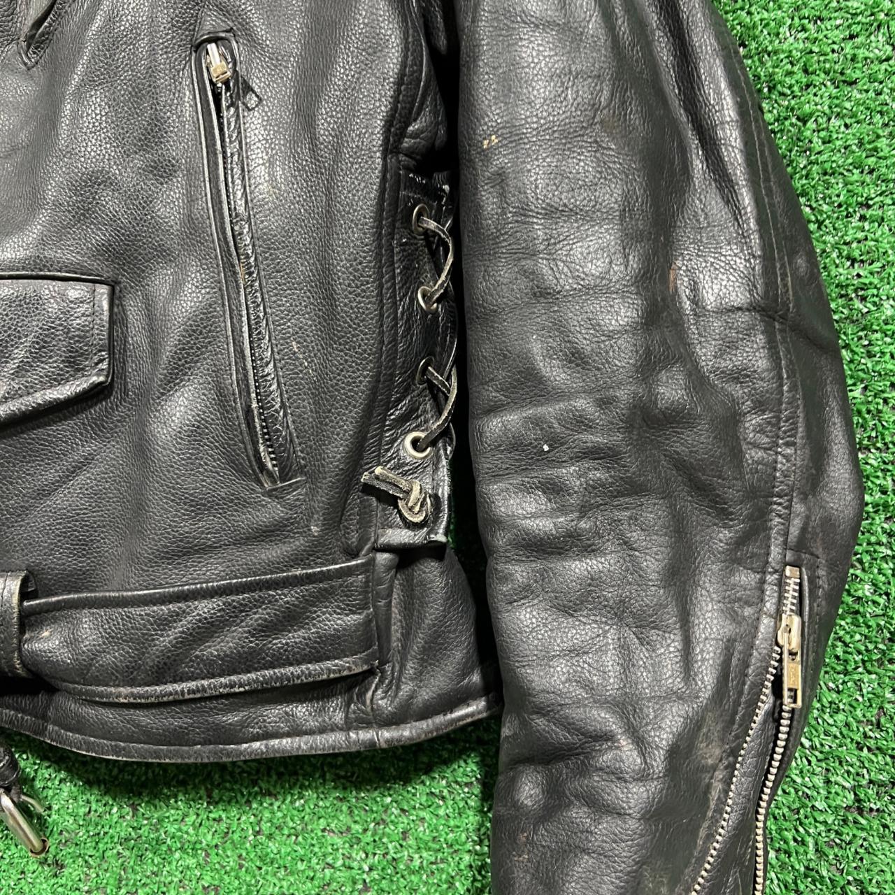vintage interstate leather jacket size medium Size:... - Depop