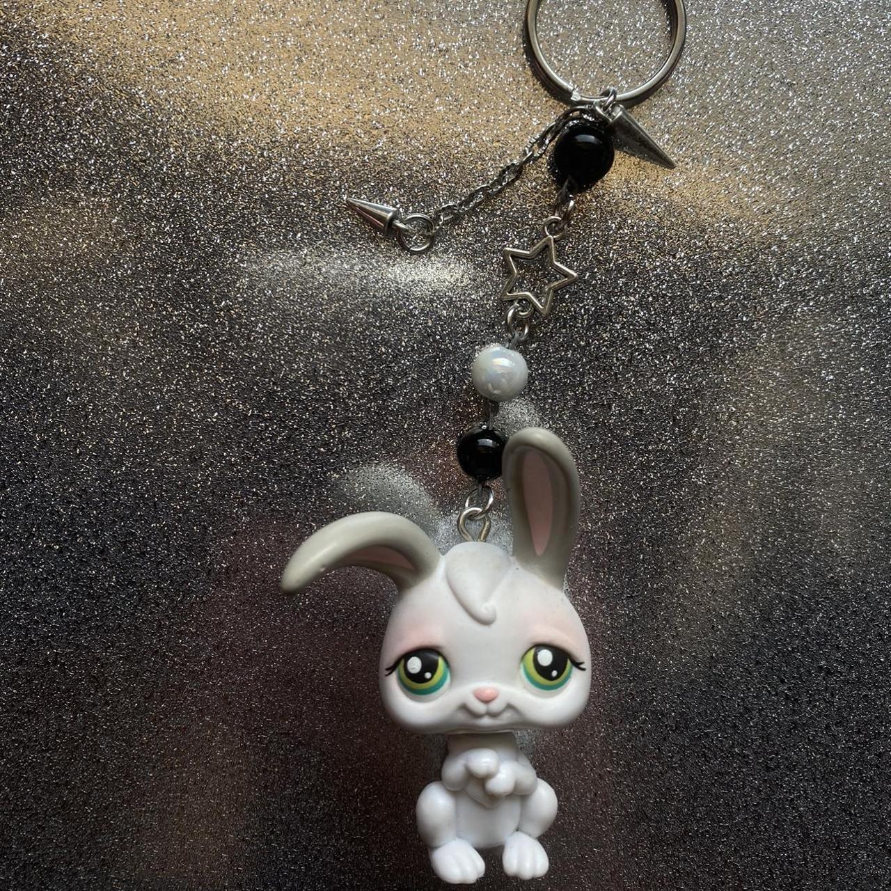 littlest pet shop white bunny keychain🤍 handmade by... - Depop