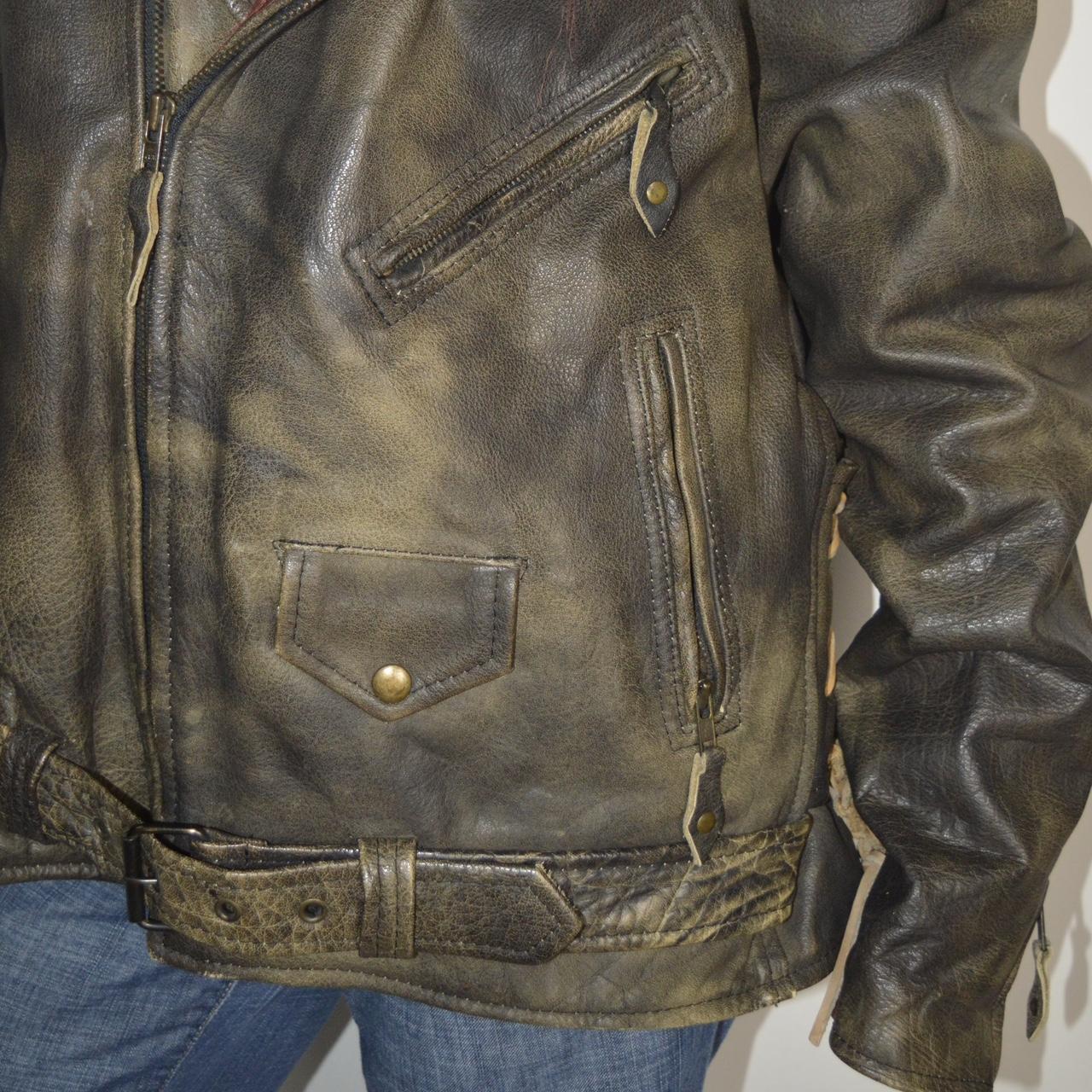 Vintage Brown Washed Leather Jacket Size L/XL... - Depop