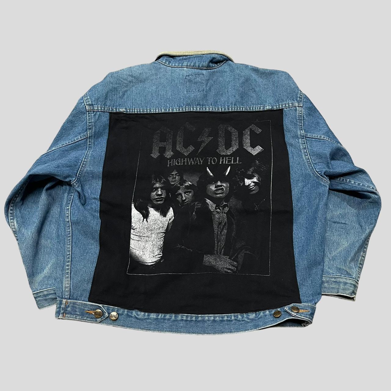 Reworked Denim AC/DC Jacket Size XL BOXY - Depop