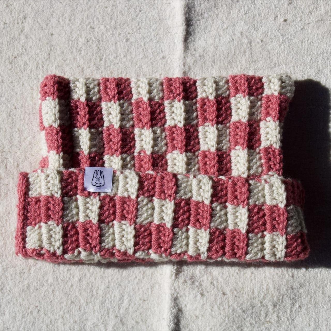 Checker Crochet Kitty Ear Beanie -handmade crochet... - Depop
